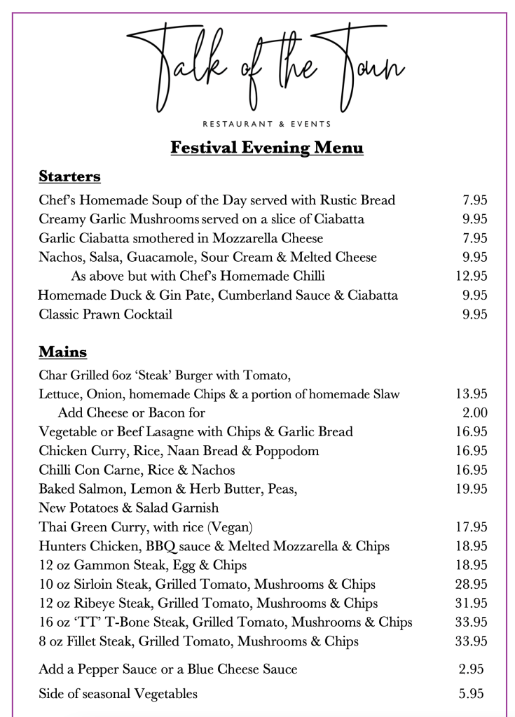 TT Menus – Talk of the Town
